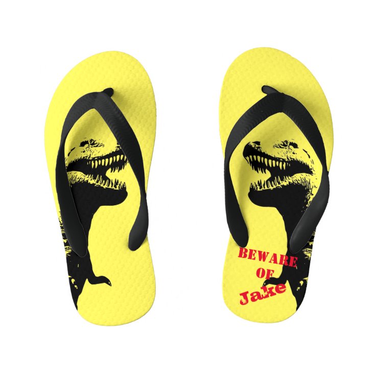 Terrifying T-Rex Dinosaur Graphic Kid's Flip Flops | Zazzle