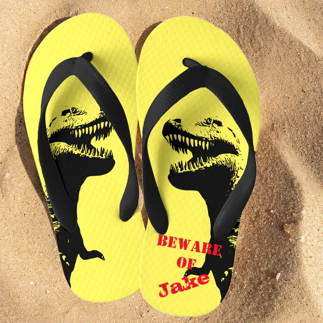 Terrifying T-Rex Dinosaur Graphic Kid's Flip Flops | Zazzle