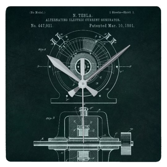 Tesla AC Motor Blueprint Clock | Zazzle