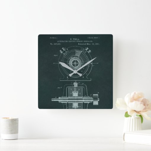 Tesla AC Motor Blueprint Clock | Zazzle