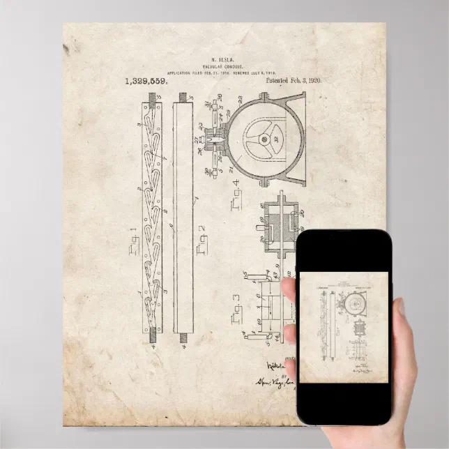 Tesla Valvular Conduit Patent - Old Look Poster | Zazzle