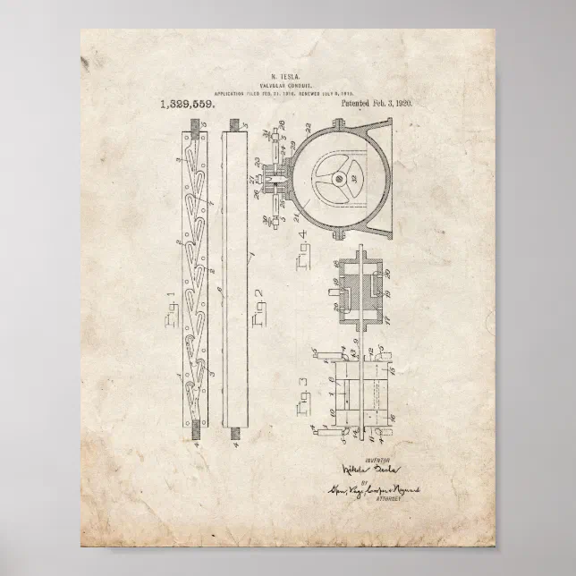Tesla Valvular Conduit Patent - Old Look Poster | Zazzle