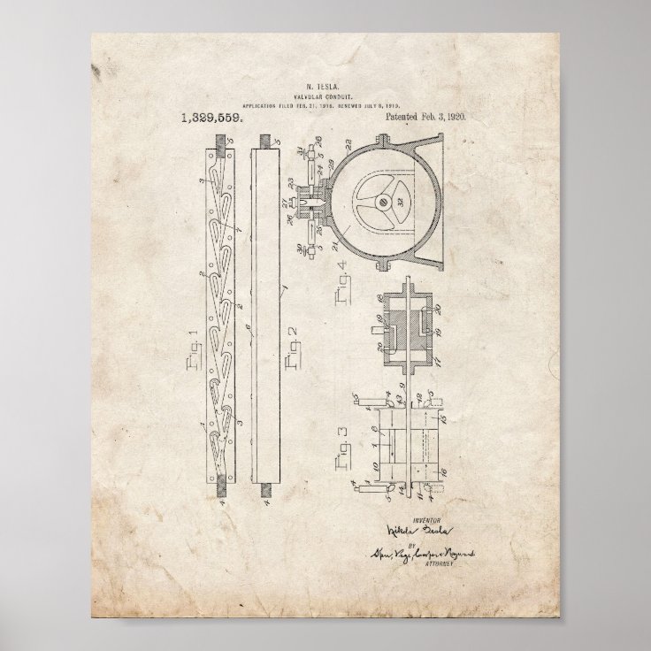 Tesla Valvular Conduit Patent - Old Look Poster | Zazzle