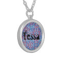 Tessa name blue abstract art marble silver plated necklace | Zazzle