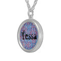 Tessa name blue abstract art marble silver plated necklace | Zazzle