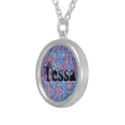 Tessa name blue abstract art marble silver plated necklace | Zazzle