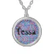 Tessa name blue abstract art marble silver plated necklace | Zazzle