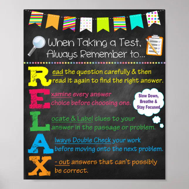 Test Taking Tips Classroom Poster | Zazzle