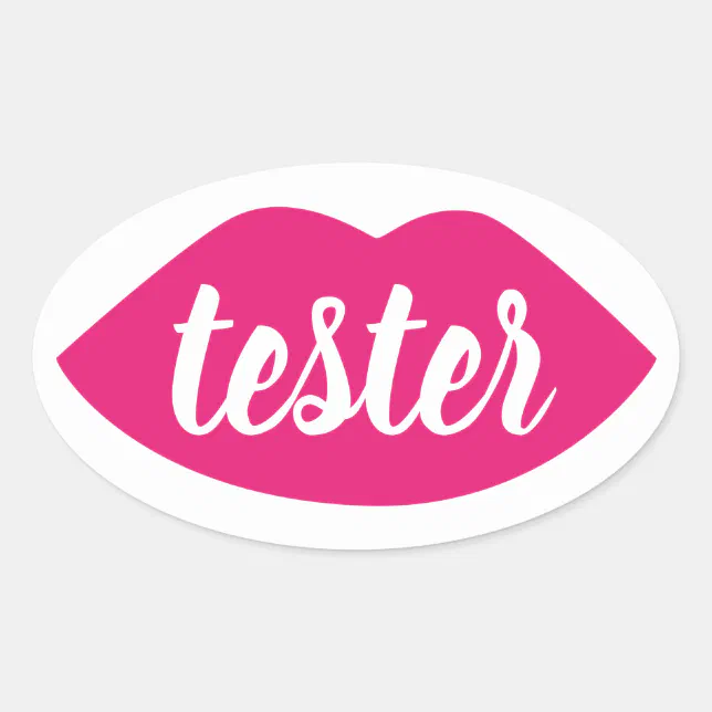 Tester Sample Try Me Pink Lips Makeup Product Oval Sticker | Zazzle