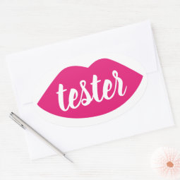 Tester Sample Try Me Pink Lips Makeup Product Oval Sticker | Zazzle