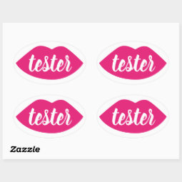Tester Sample Try Me Pink Lips Makeup Product Oval Sticker | Zazzle