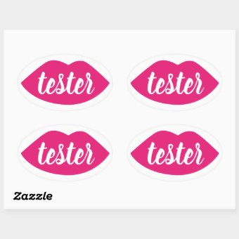 Tester Sample Try Me Pink Lips Makeup Product Oval Sticker | Zazzle
