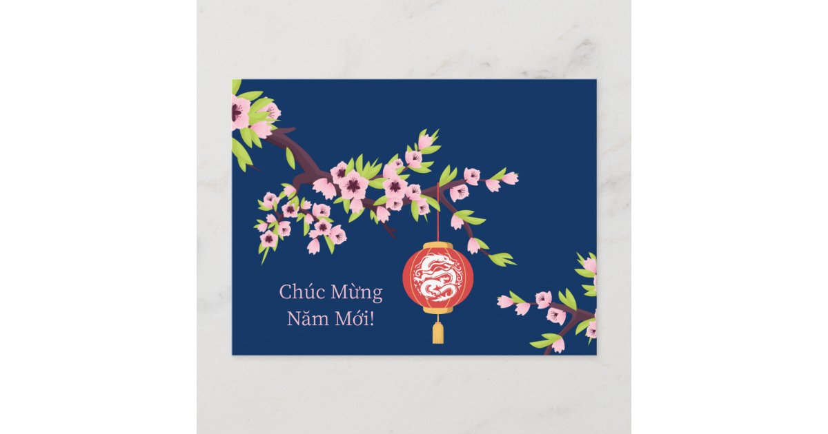 Tet New Year Dragon Hoa Dao Blossoms Postcard | Zazzle