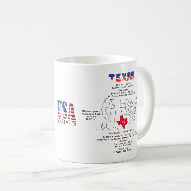 Texas American state on a map and useful info Coffee Mug | Zazzle
