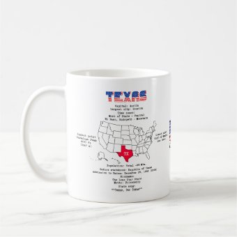Texas American state on a map and useful info Coffee Mug | Zazzle