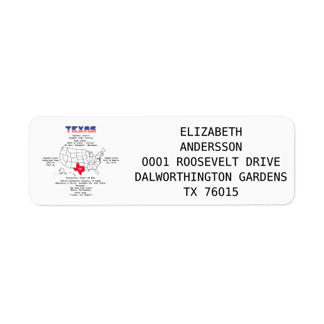 Texas American state on a map and useful info Label | Zazzle