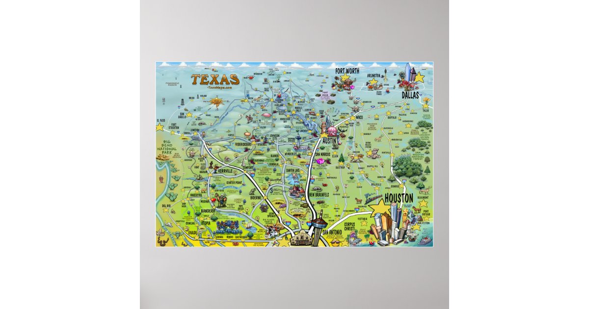 Texas BIG Fun Map Poster | Zazzle