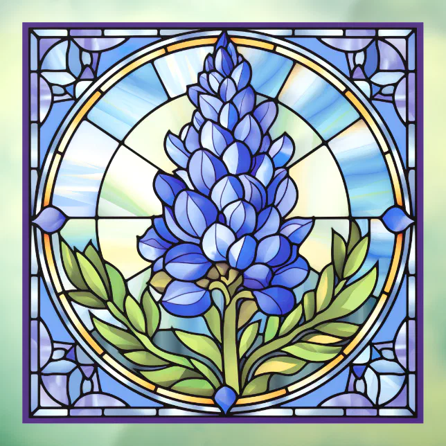 Texas Bluebonnet Stained Glass Design Window Cling | Zazzle