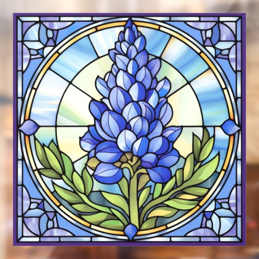 Texas Bluebonnet Stained Glass Design Window Cling | Zazzle