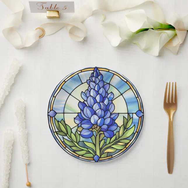 Texas Bluebonnet Stained Glass Paper Plates | Zazzle