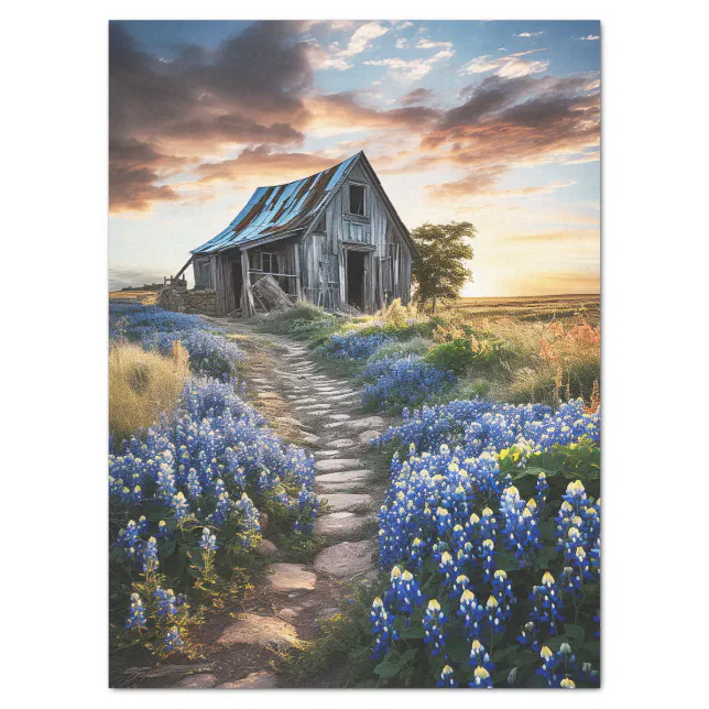 Texas Bluebonnets and Old Barn Decoupage Tissue Paper | Zazzle