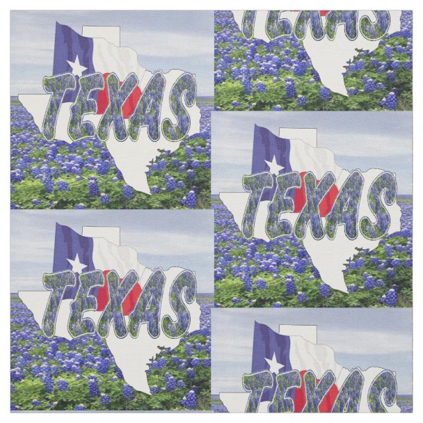 Texas Bluebonnets Texas Shape Flag Fabric 4.5" | Zazzle