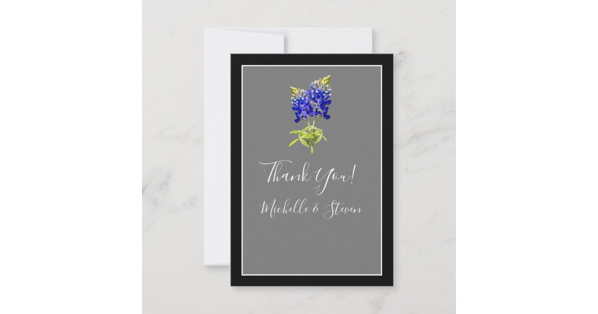 Texas Bluebonnets on Dark Gray, Spring Wedding Thank You Card | Zazzle