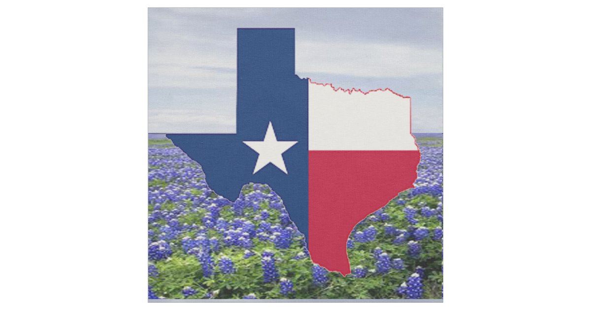 Texas Bluebonnets Texas Shape Flag Fabric 9" | Zazzle