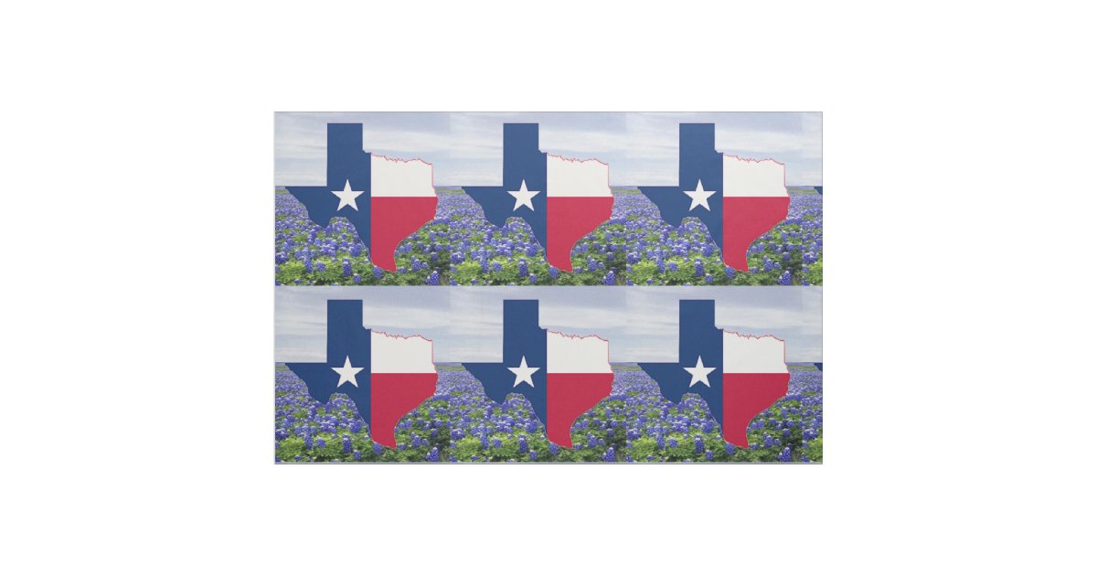 Texas Bluebonnets Texas Shape Flag Fabric 9" | Zazzle