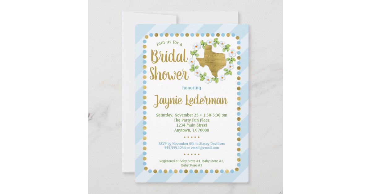 Texas Bridal Shower Invitation Blue Gold | Zazzle