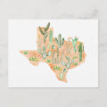 Texas Cactus Watercolor Illustration Map Postcard | Zazzle