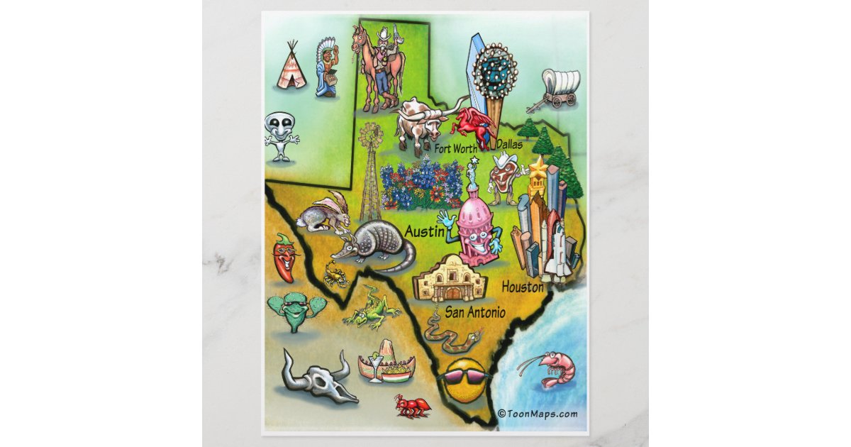 Texas Cartoon Map Flyer | Zazzle