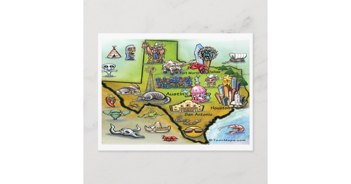 Texas Cartoon Map Postcard | Zazzle