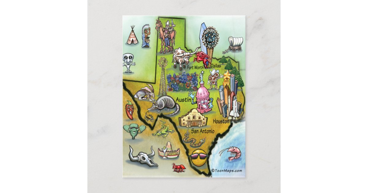 Texas Cartoon Map Postcard | Zazzle