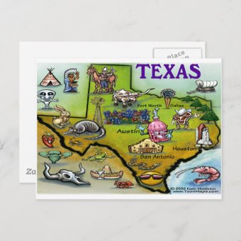 TEXAS Cartoon Map Postcard | Zazzle