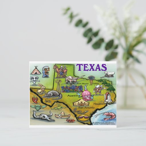TEXAS Cartoon Map Postcard | Zazzle