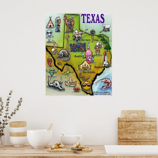 Texas Cartoon Map Poster | Zazzle