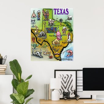 Texas Cartoon Map Poster | Zazzle