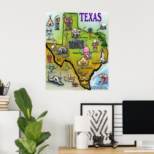 Texas Cartoon Map Poster | Zazzle