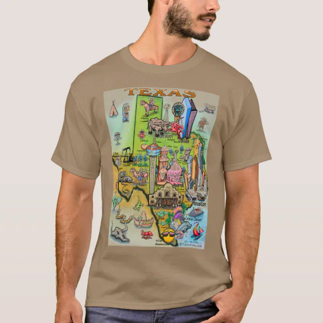 Texas Cartoon Map T-Shirt | Zazzle