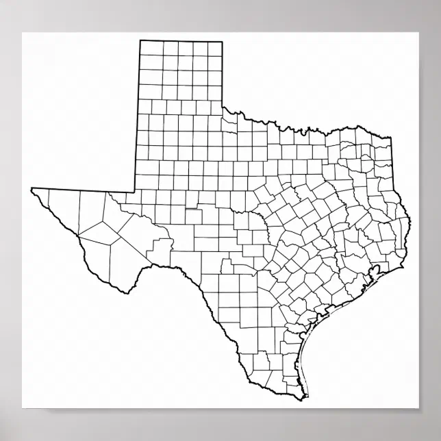 Texas Counties Blank Outline Map Poster | Zazzle