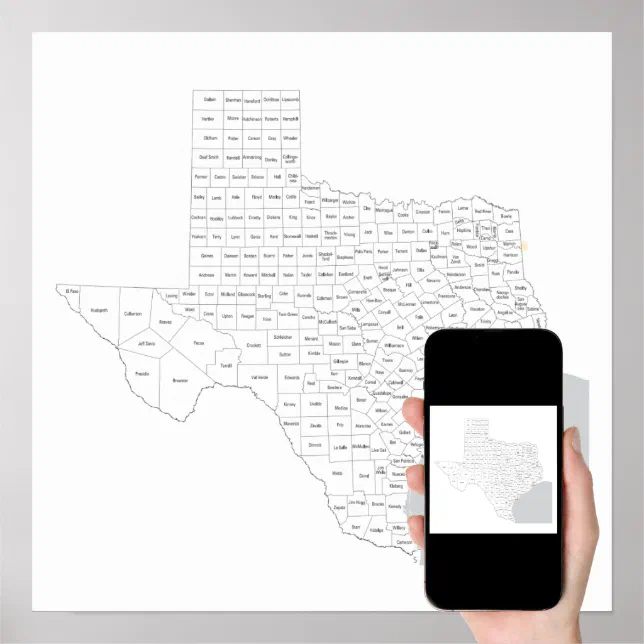Texas Counties Map with county names Poster | Zazzle