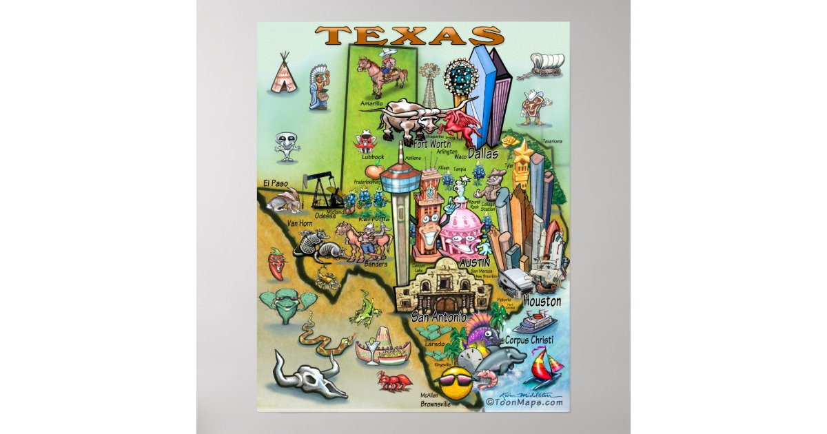 Texas Fun Map Poster | Zazzle