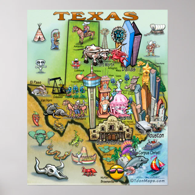 Texas Fun Map Poster | Zazzle