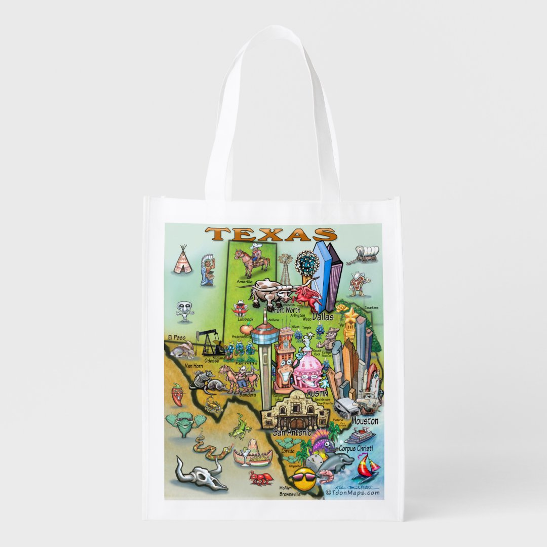 Texas Fun Map Reusable Grocery Bag | Zazzle