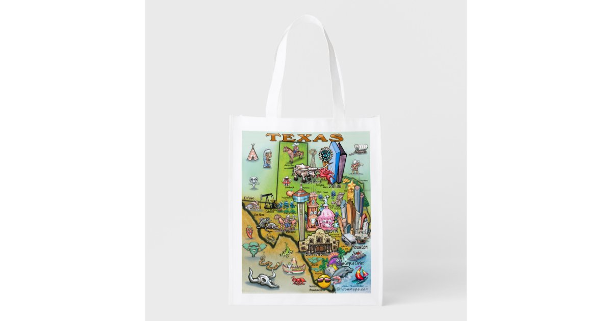 Texas Fun Map Reusable Grocery Bag | Zazzle