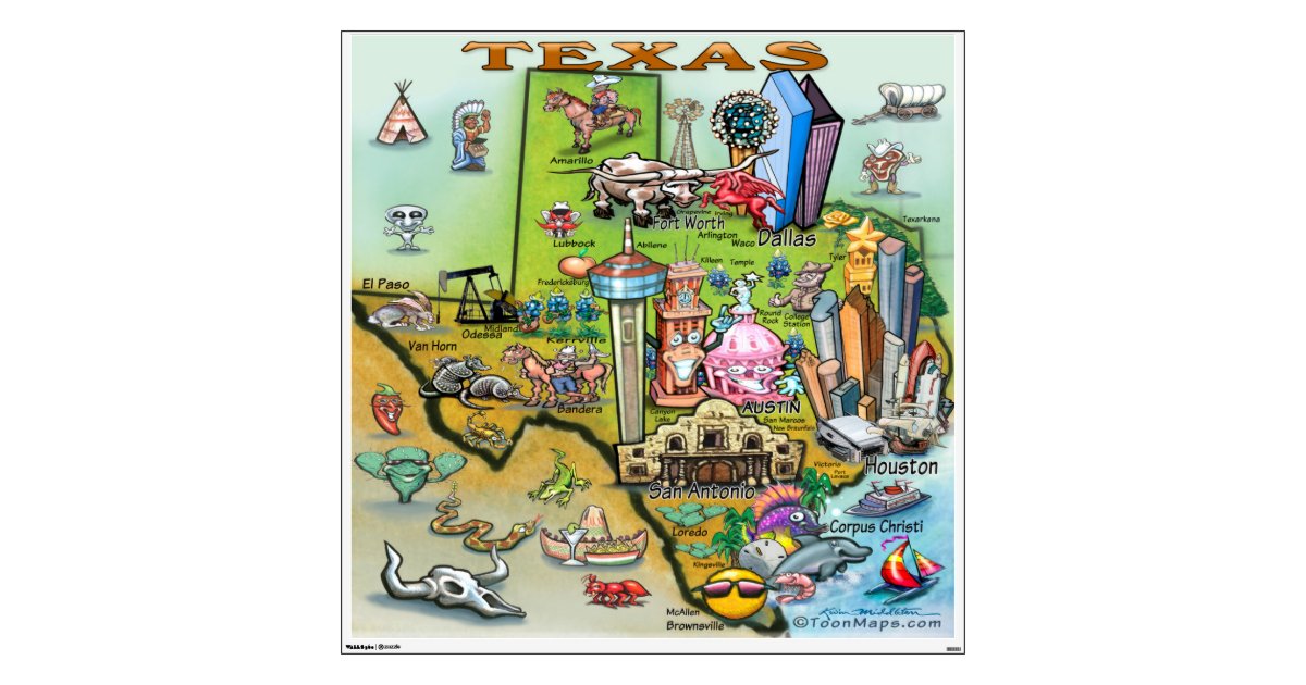 Texas Fun Map Wall Decal | Zazzle