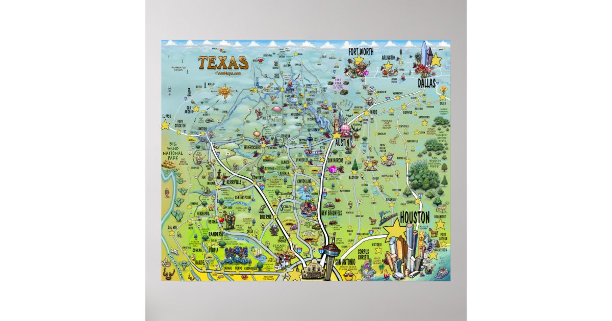 Texas Fun Maps Poster | Zazzle