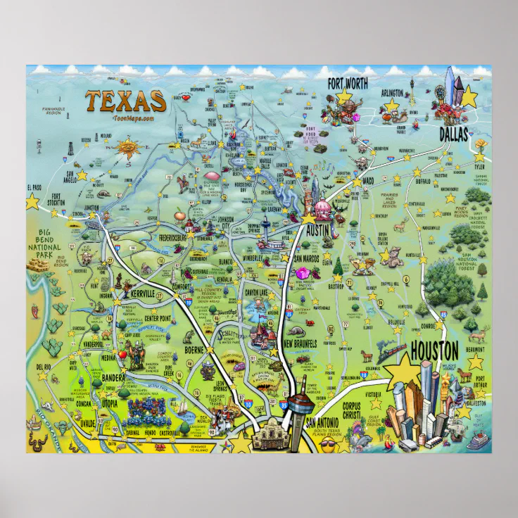 Texas Fun Maps Poster | Zazzle