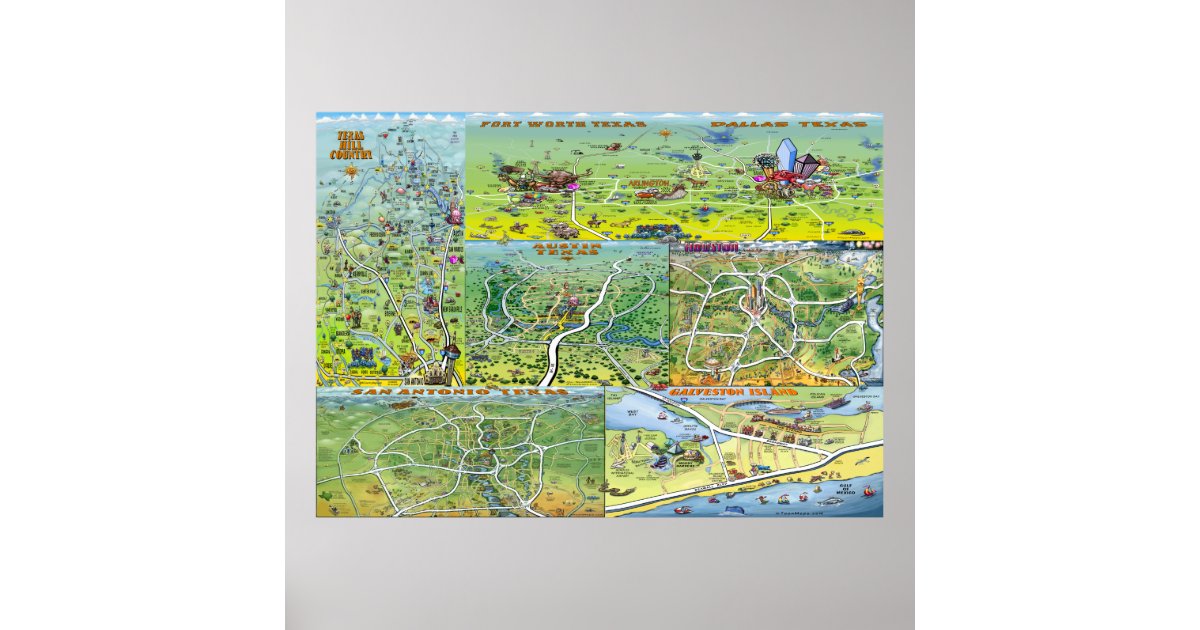 Texas Fun Maps Poster | Zazzle